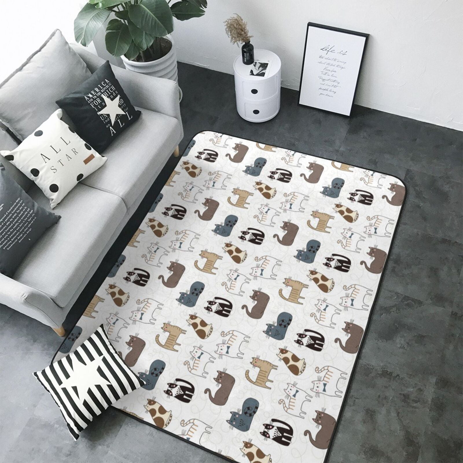 Minimalist Cute Cartoon Cat Area Rugs for Living Room Bedroom, 5x7 Soft ...