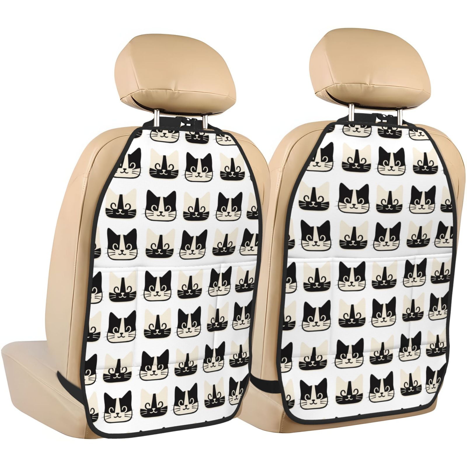 Minimalist Cute Cartoon Cat Face Backseat Car Organizer, 2 Pack Kick ...