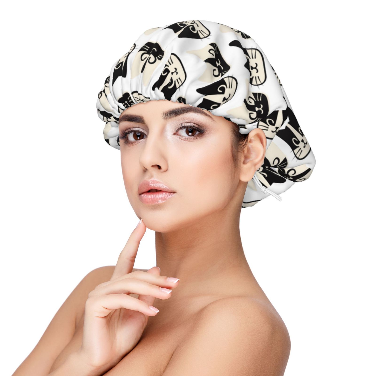 Minimalist Cute Cartoon Cat Face Silk Bonnet for Sleeping Women Men ...
