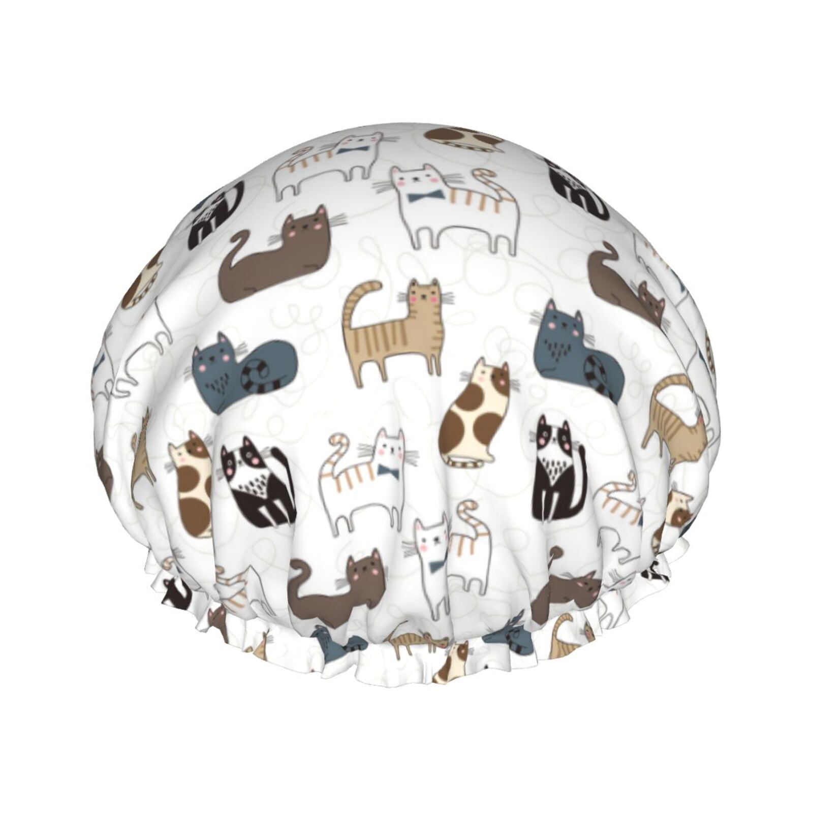 Minimalist Cute Cartoon Cat Shower Cap Reusable Waterproof, Double ...