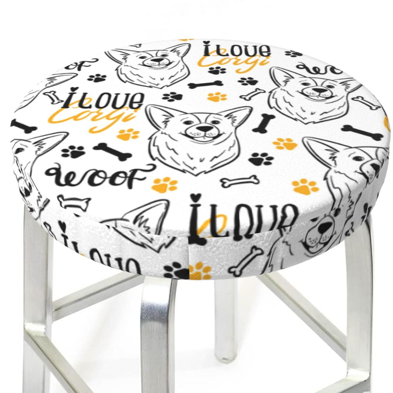 Minimalist Cute Corgi Dog Round Bar Stool Covers, Soft Velvet Bar Stool ...