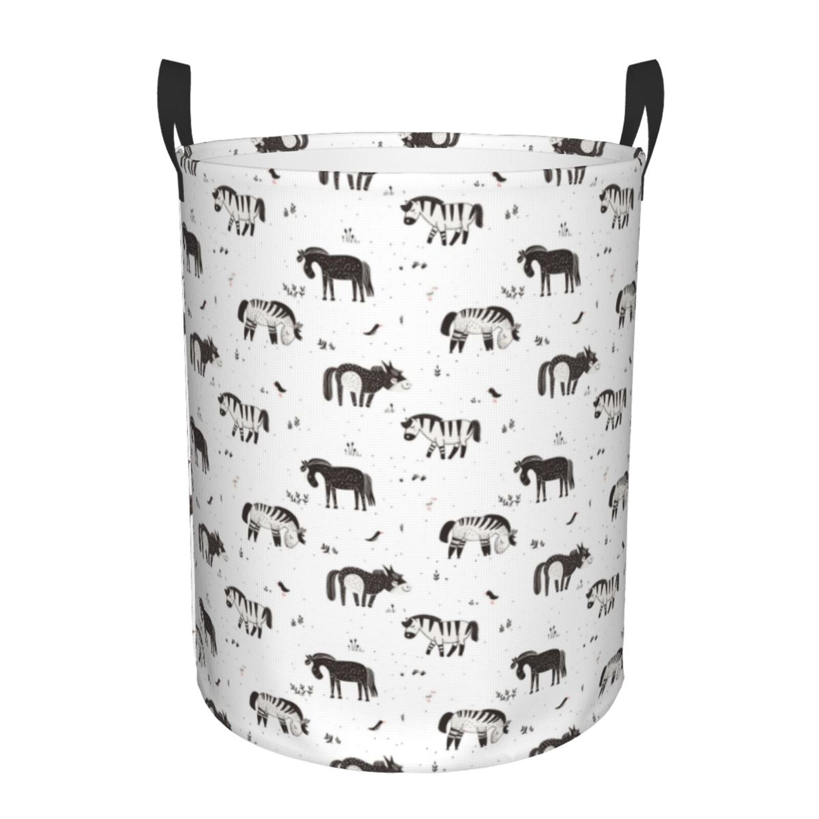 Minimalist Cute Horse Zebra Round Laundry Basket, Laundry Hamper with ...