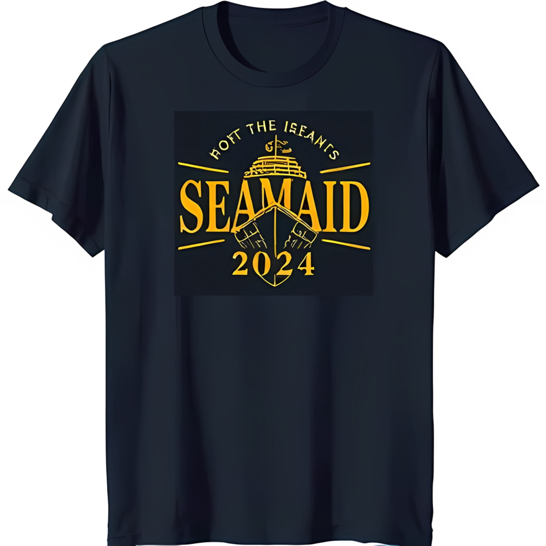 Minimalist Dark Blue T-Shirt with Yellow Ship's Wheel Design 'HOFT THE ...