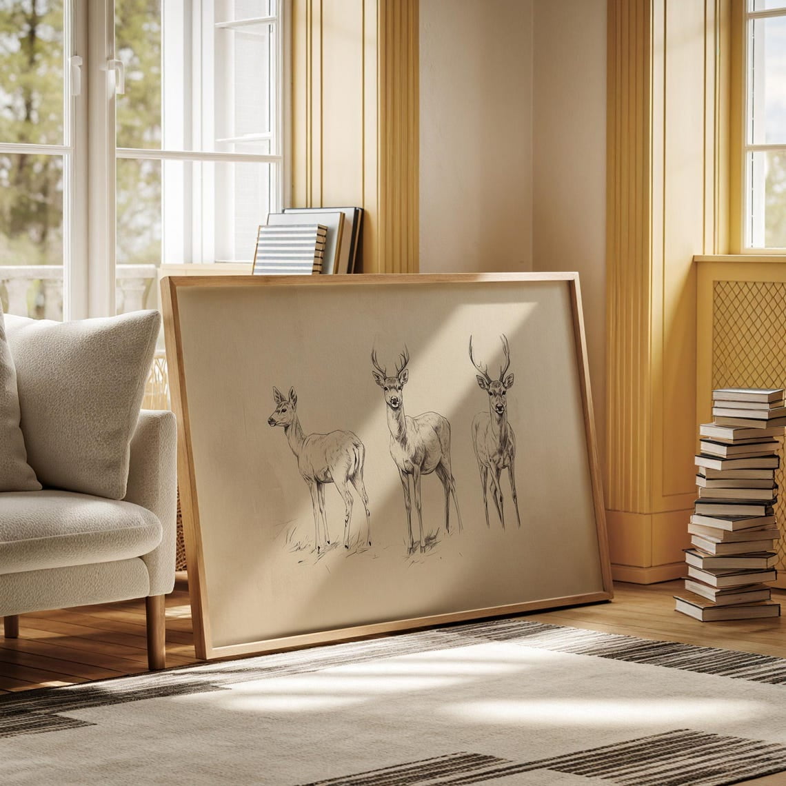 Minimalist Deer Sketch Trio - Nature-Inspired For Woodland Or Rustic ...