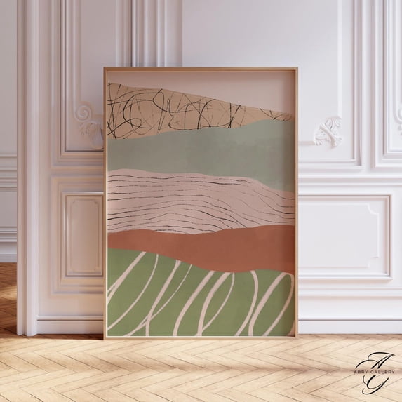 Minimalist Earth Tone Hills Poster: Abstract Boho Landscape Wall Art ...
