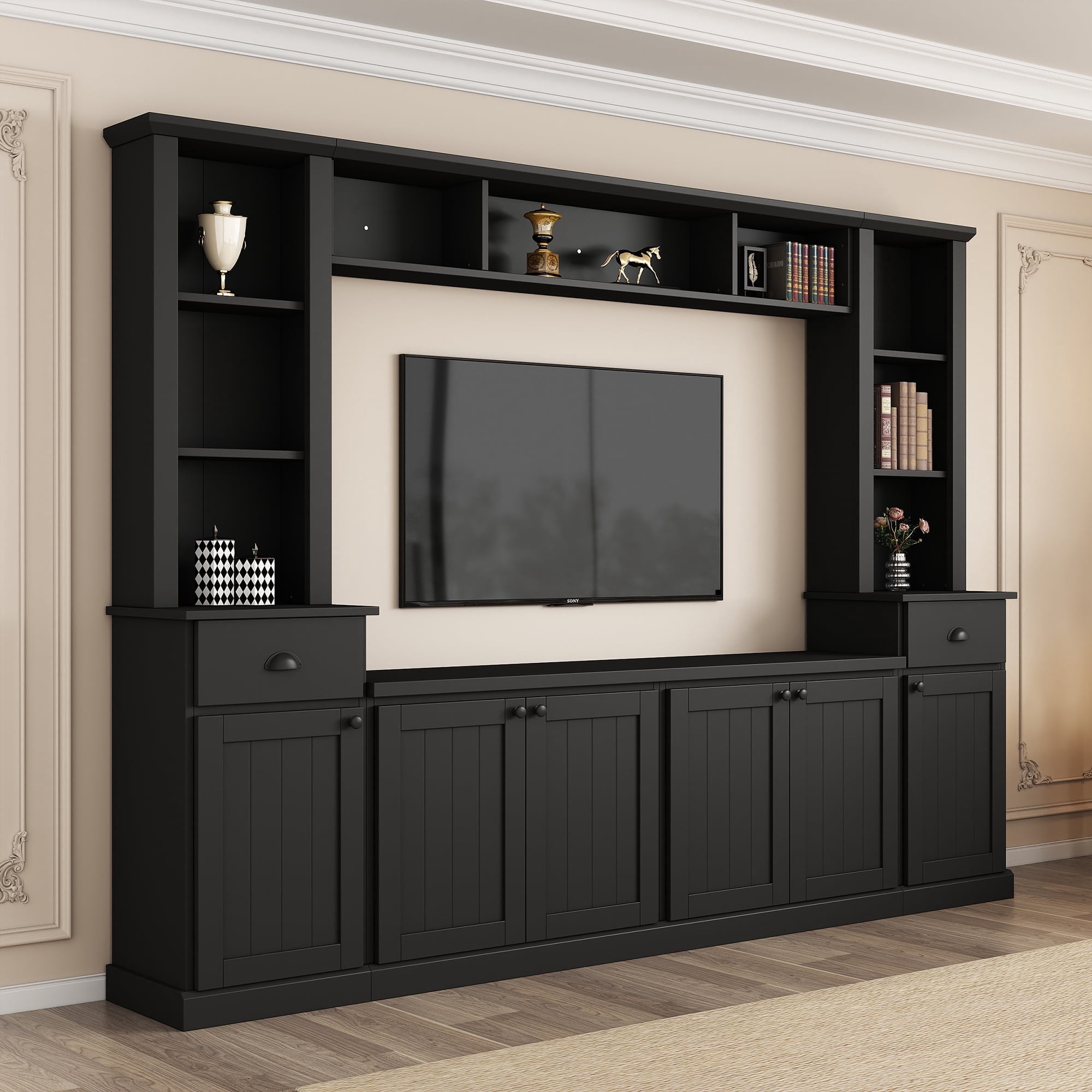 Minimalist Entertainment Wall Unit Set With Bridge For Tvs Up To 75 ...
