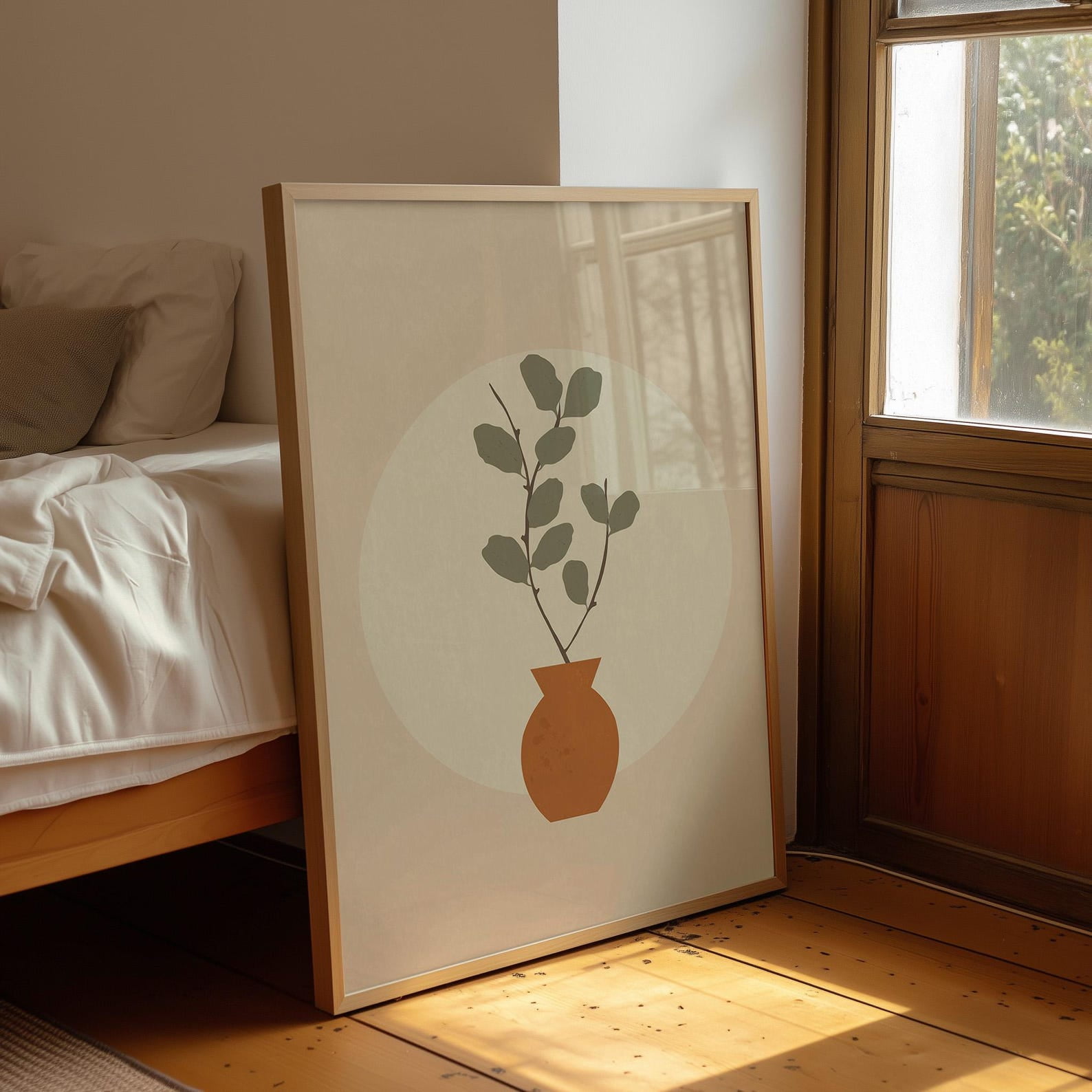 Minimalist Eucalyptus Plant Wall Art, Terracotta Flower Pot Art, Mid ...