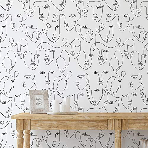 Minimalist Face Line Art Wallpaper - Peel and Stick (Single Sheet ...