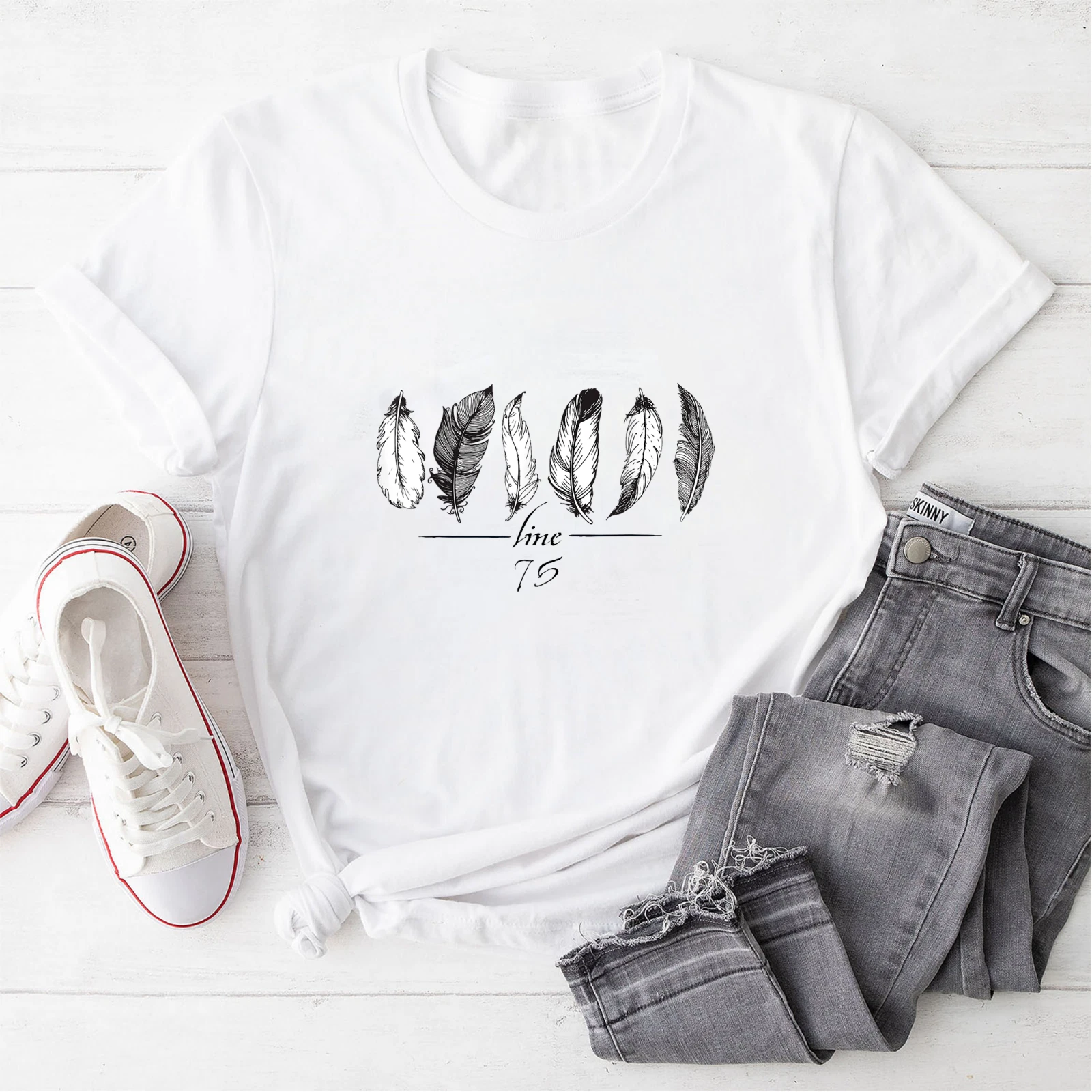 Minimalist Feather Line Art Feather Silhouette Fall Botanical T-Shirt ...