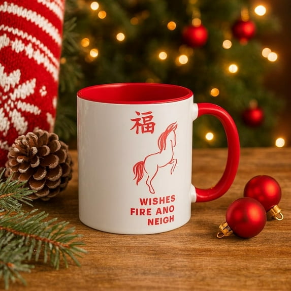 Minimalist Fire Horse 2026 Mug Print — Clean Line Art Zodiac Design ...