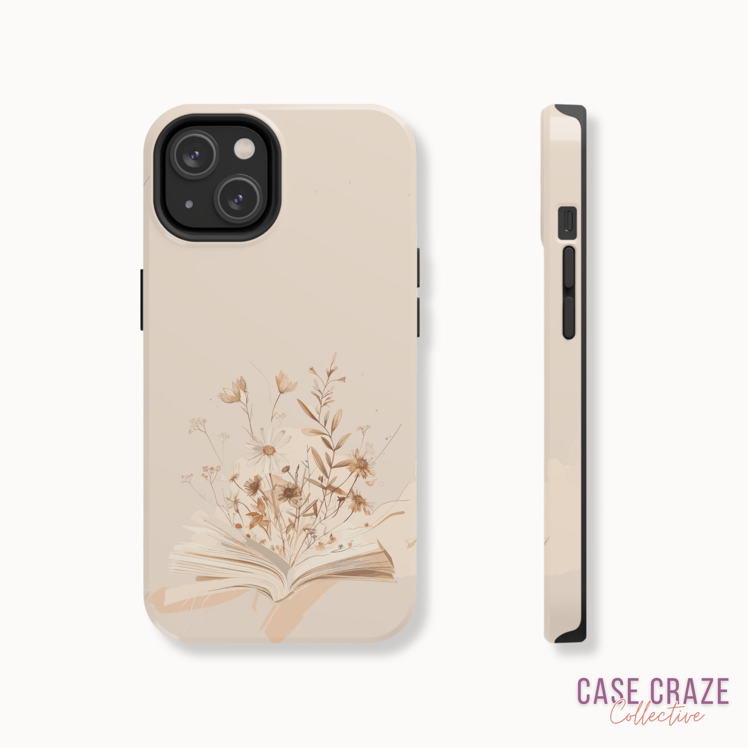 Minimalist Floral Book Lover Beige Phone Case with iPhone 17 through 11 ...