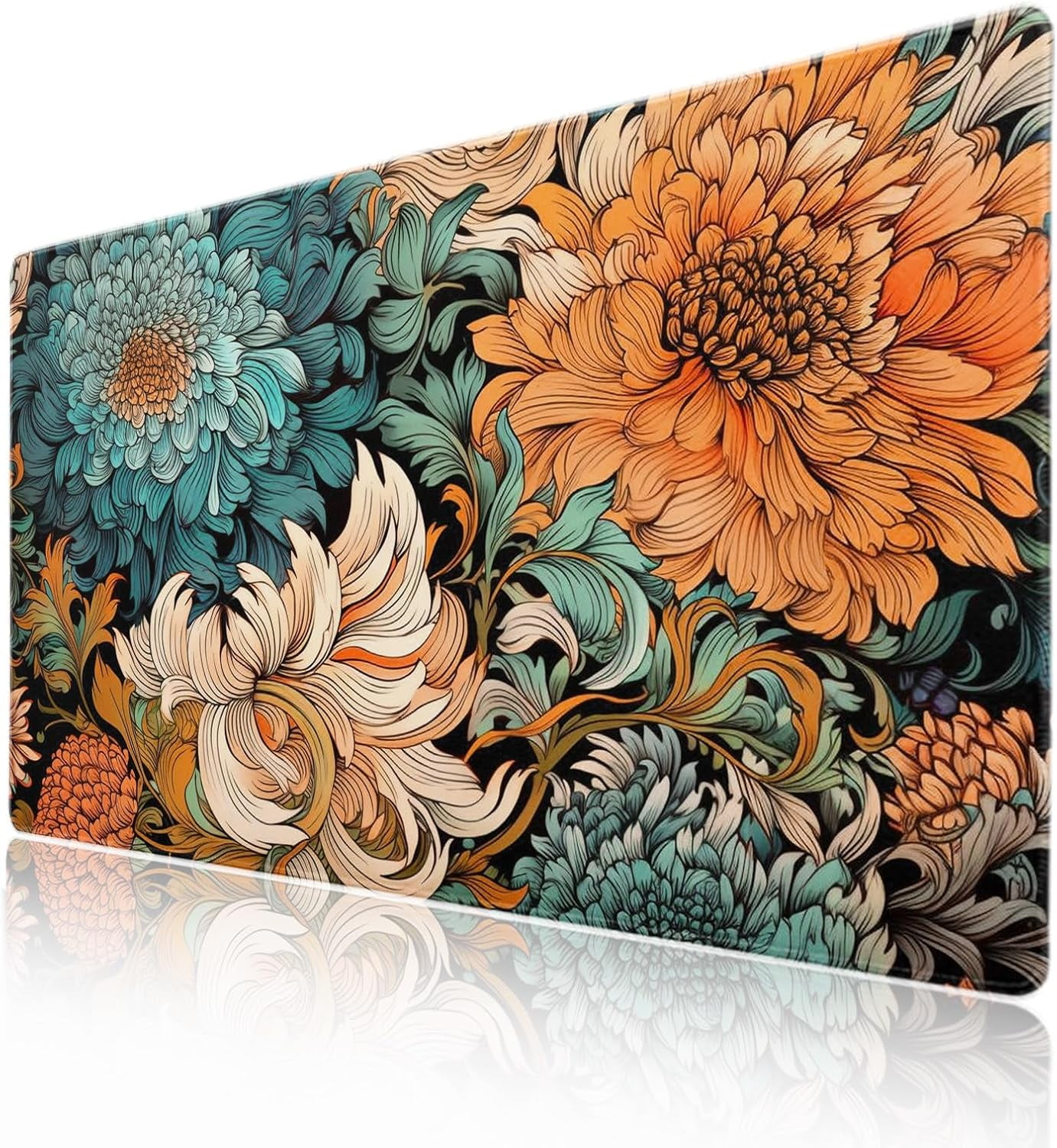 Minimalist Floral Gaming Mouse Pad XXL Teal Orange Aesthetic Flowers ...