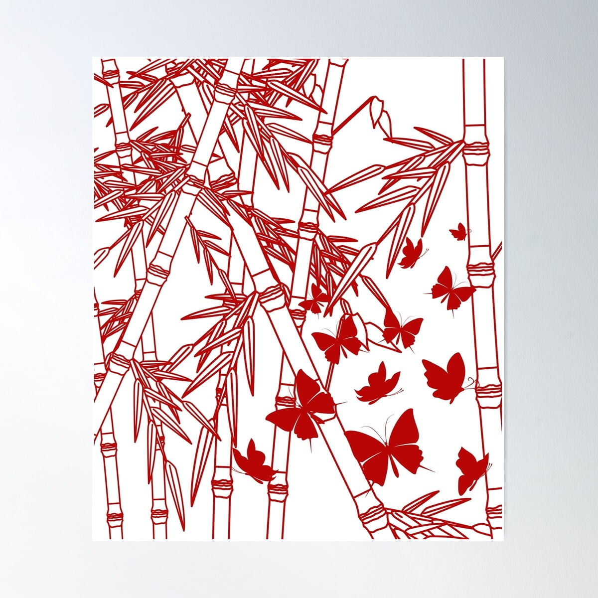 Minimalist Floral Line Art Pattern With Bambu Leaves & Butterfly Design ...
