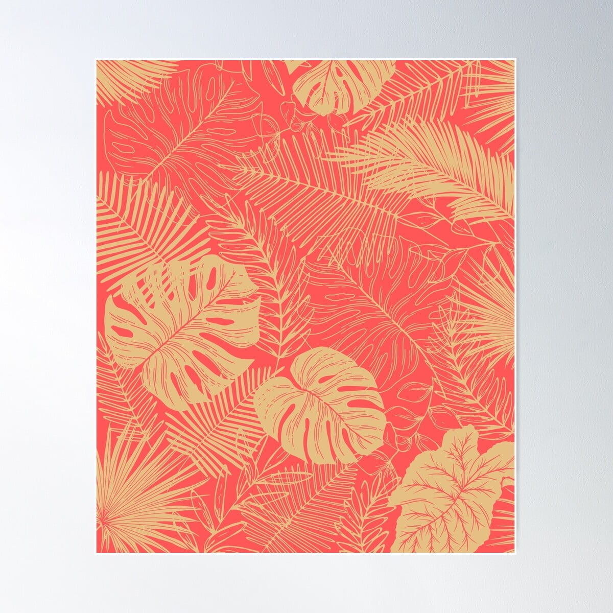 Minimalist Floral Line Art Pattern With Tropical Leaves Design | Coral ...