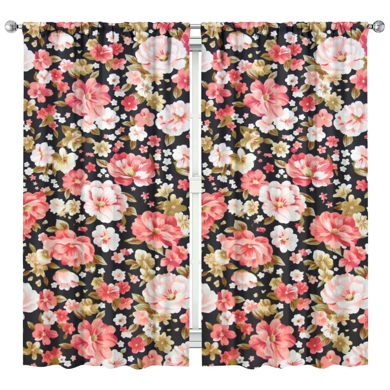 Minimalist Floral Print Kitchen Curtains 2 Pack - Small Bloom Pattern ...
