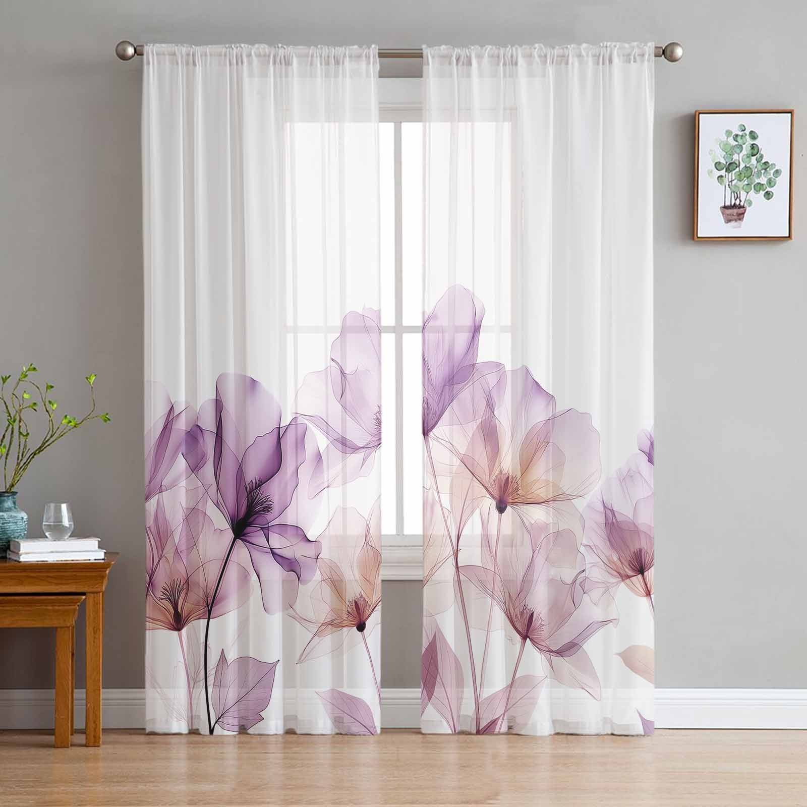 Minimalist Floral Watercolor X-Ray Sheer Curtains for Living Room ...