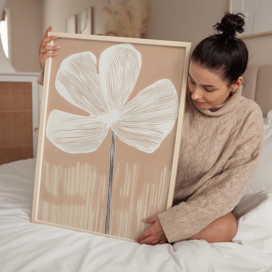 Minimalist Flower Art Print, Abstract Botanical Line Drawing, Neutral ...