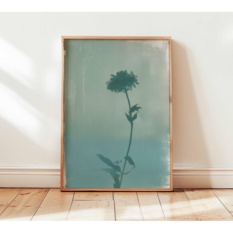 Minimalist Flower Shadow Poster, Modern Botanical, Blue Green Nature ...