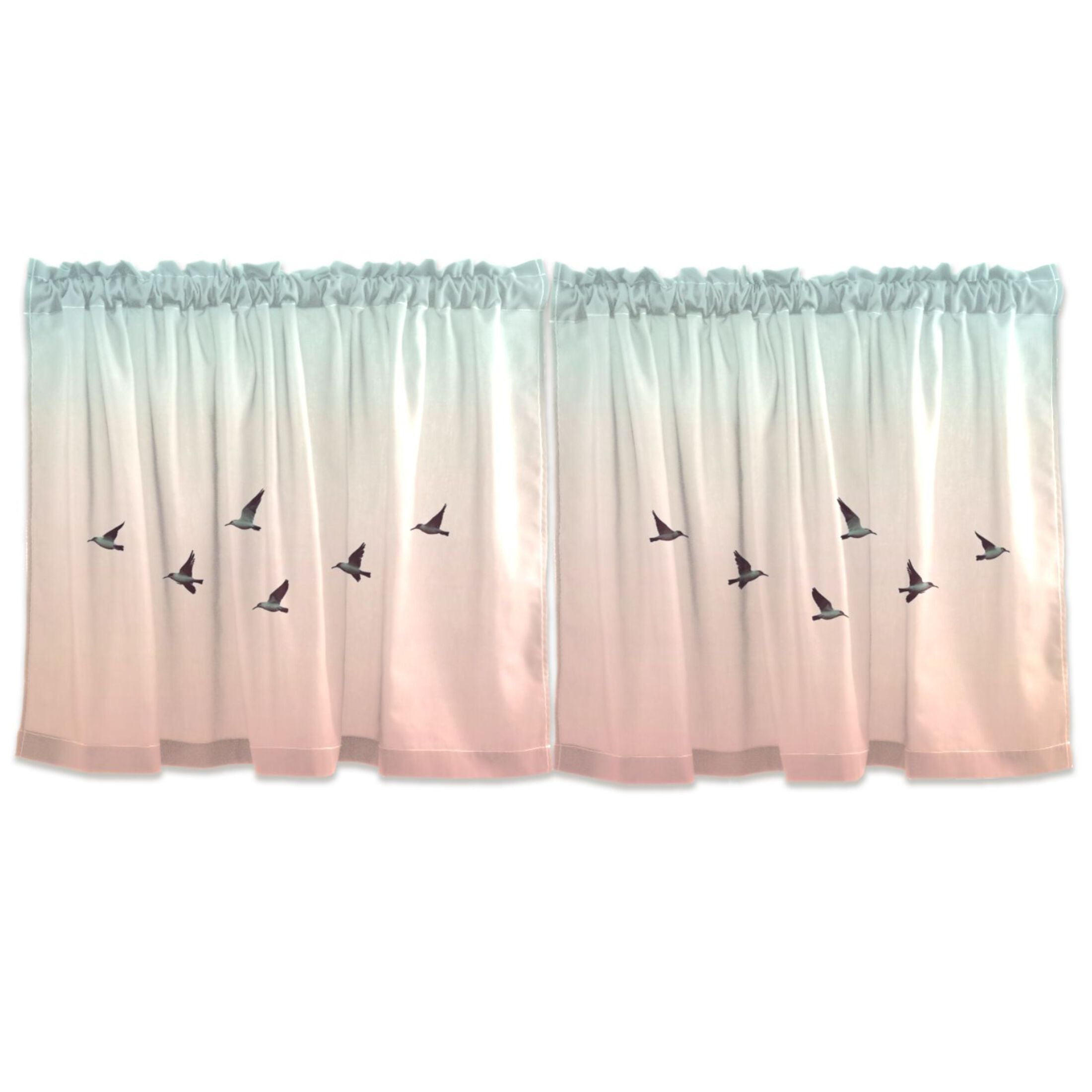 Minimalist Flying Birds Pattern Tier Curtains for Kitchen 57x24 Inch ...