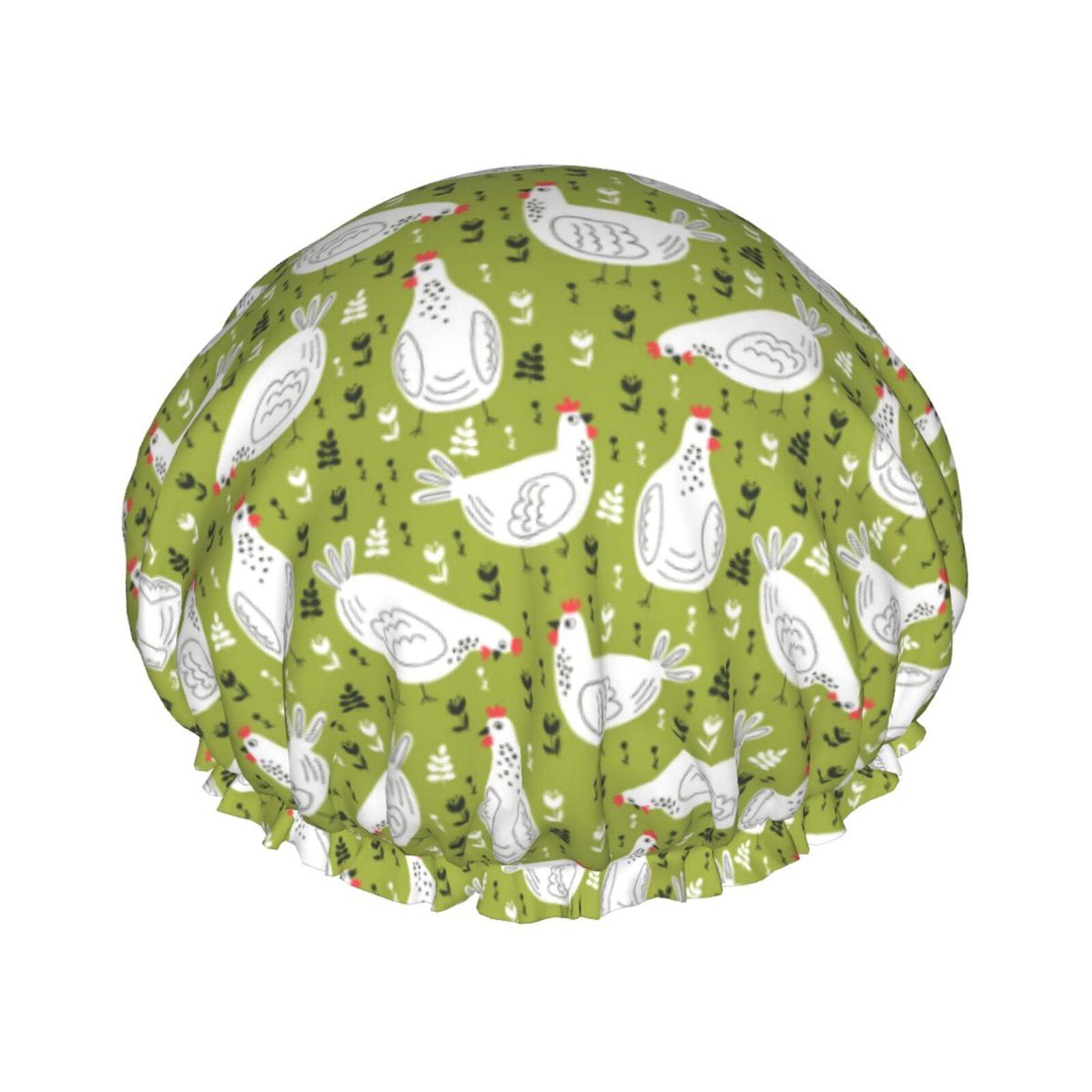Minimalist Funny Chicken Green Shower Cap, Reusable Bath Hair Hat for ...
