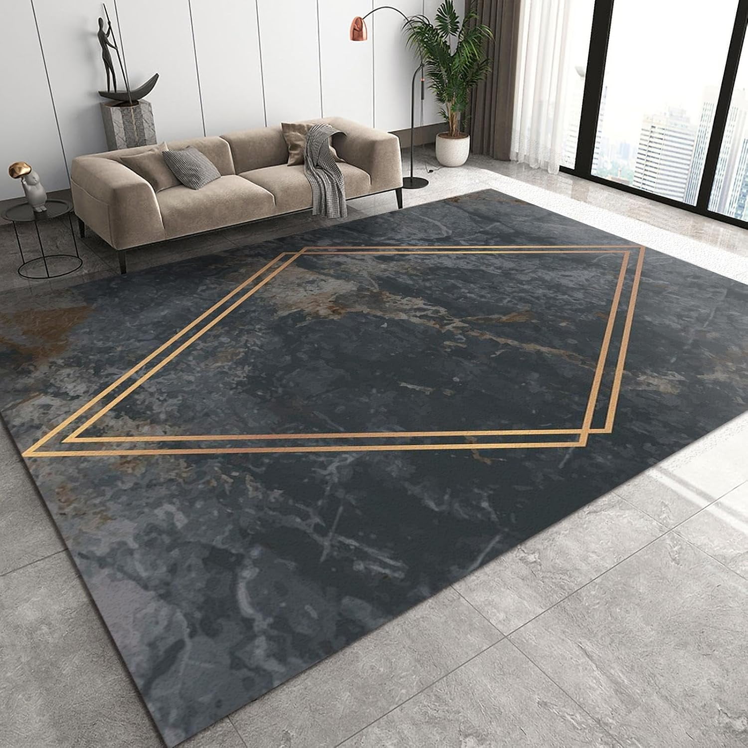 Minimalist Gold Geometry Art Kids Nursery Rug, Cement Industrial Style ...