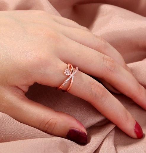 Gold Ring with Micropaved White Zircons Adjustable Copper Geometric Ins ...
