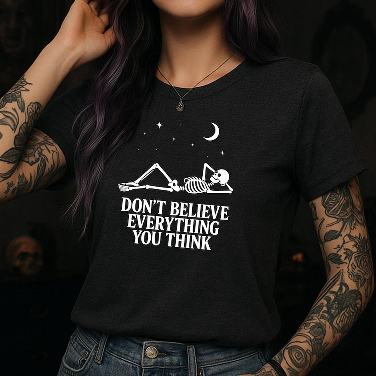 Minimalist Gothic Skeleton Hoodie Crescent Moon & Stars, Dark Humor ...