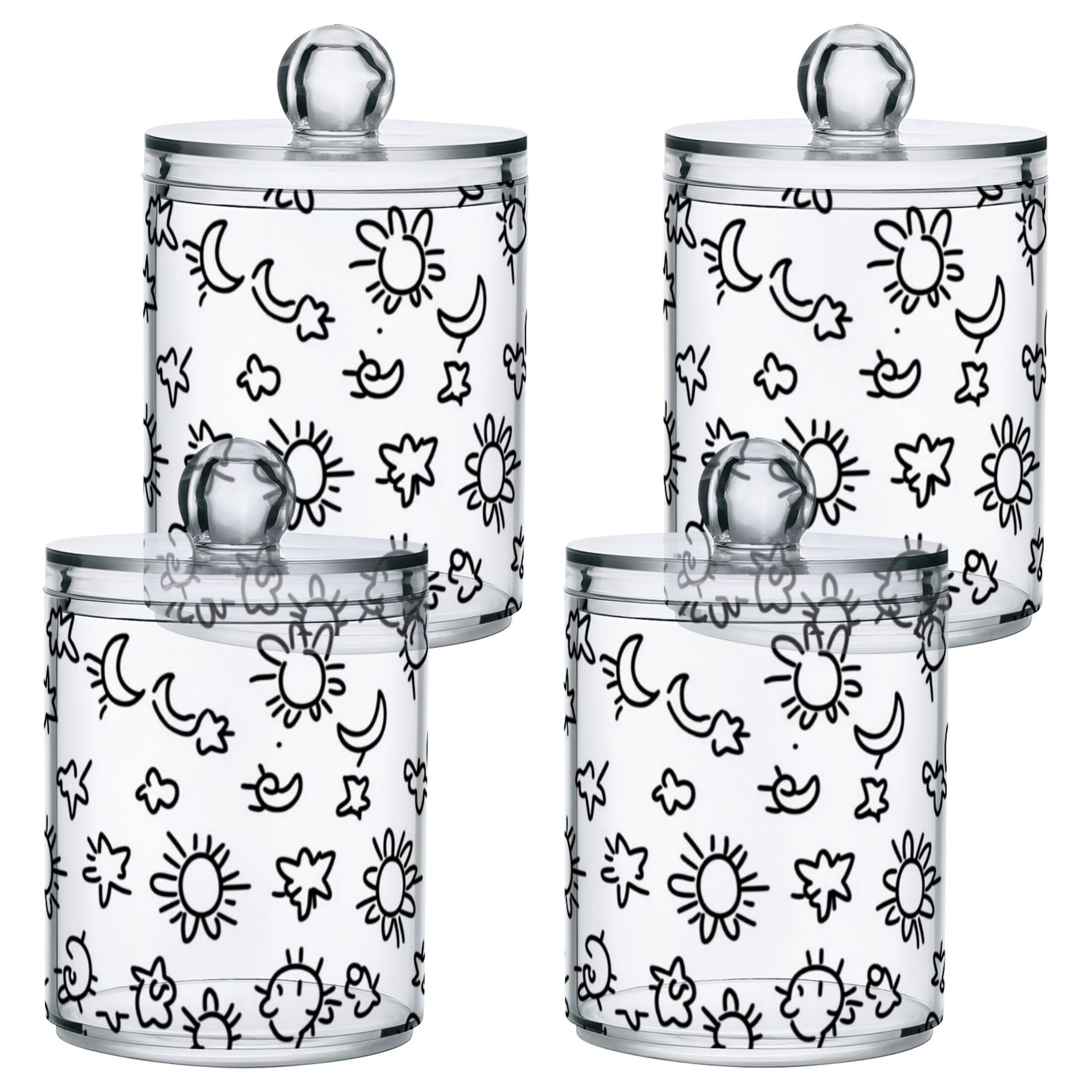 Minimalist Graffiti Bathroom Canisters Set of 4 Translucent Plastic Storage for Cotton Pads and ...