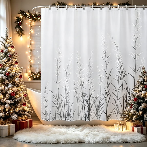 Minimalist Gray Reed Grass Print Shower Curtain (70.8x70.8inch), Dry ...