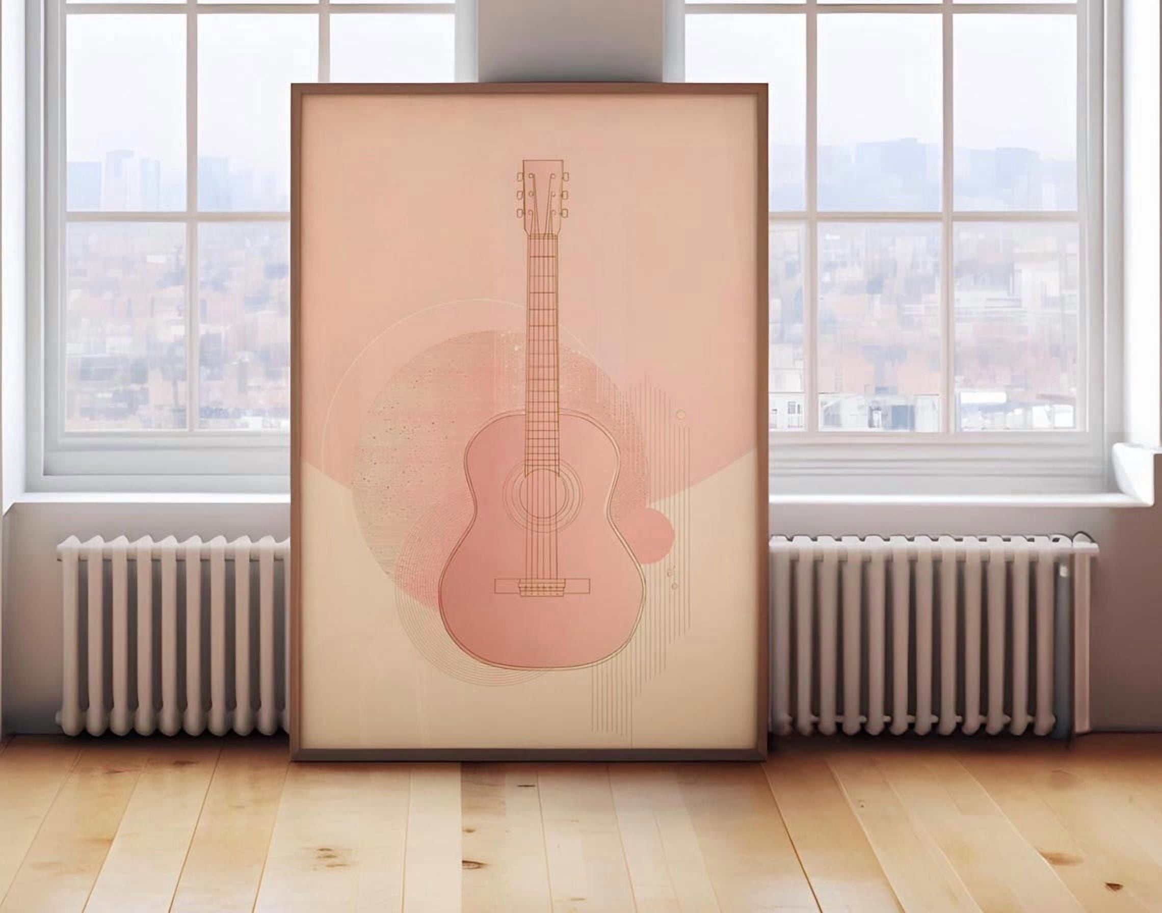 Minimalist Guitar Wall Art, Modern Acoustic Guitar Poster, Pink Toned ...