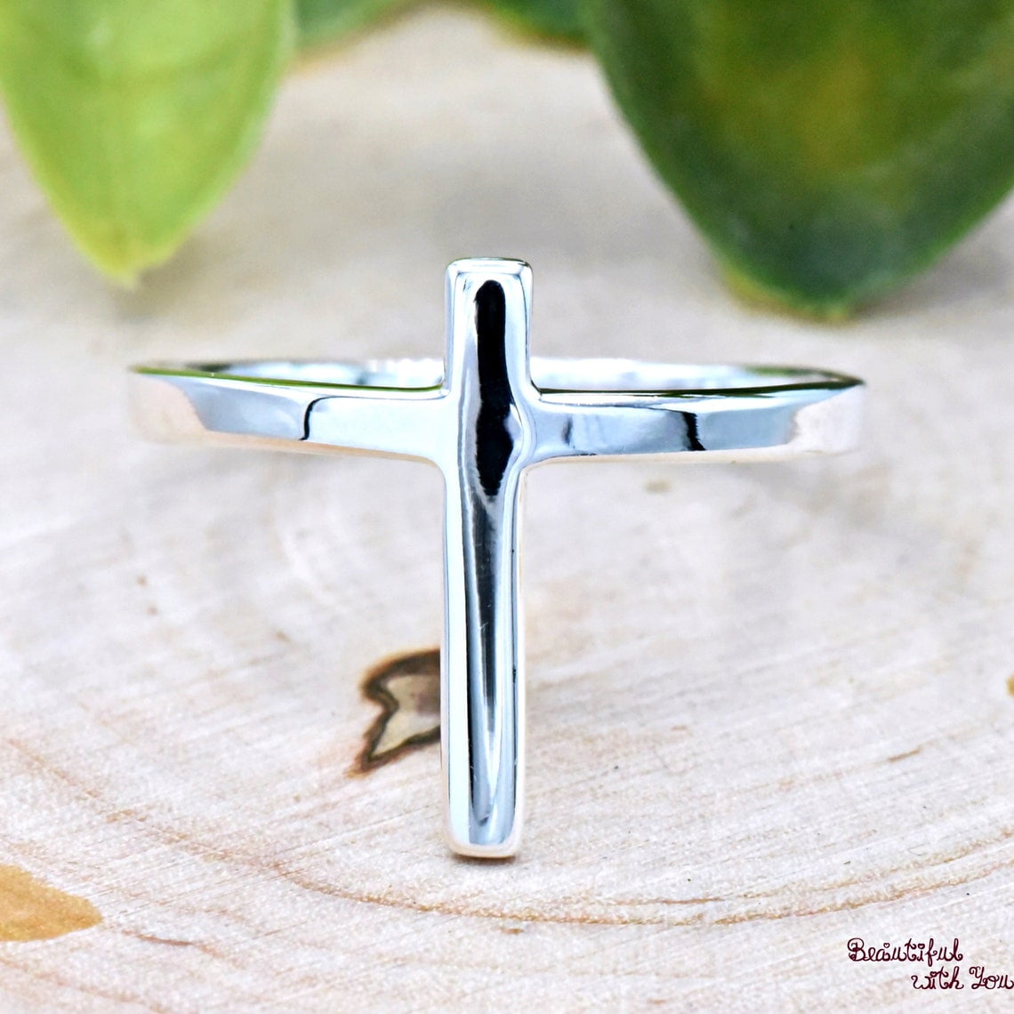 Minimalist High Polished Sterling Silver 15mm Big Vertical Cross Ring ...