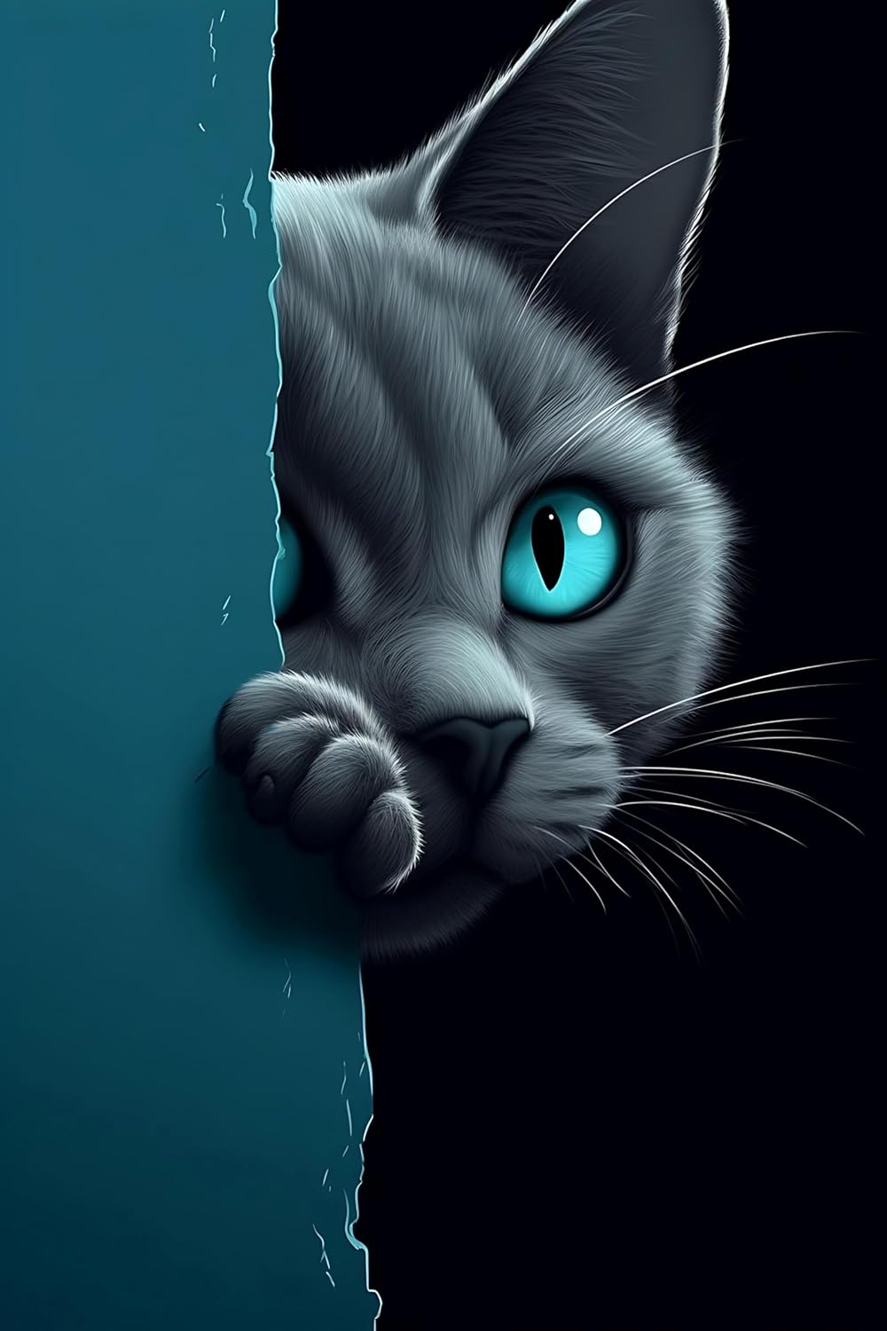 Minimalist Home Decor Aesthetics Poster -Gray Cat Behind Wall - Funny ...