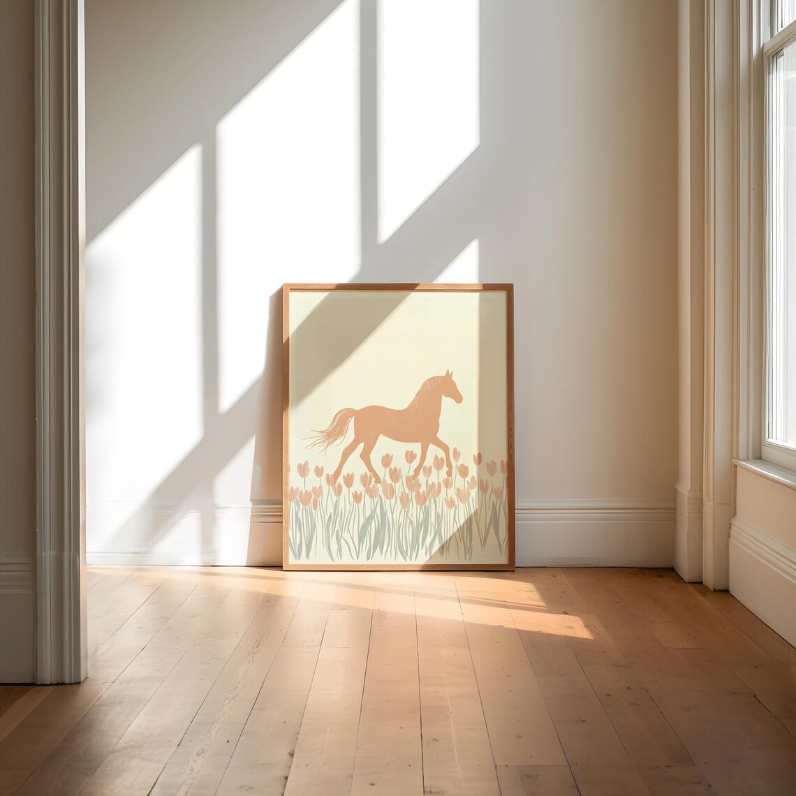 Minimalist Horse Wall Art, Boho Equestrian Print, Floral Farmhouse ...