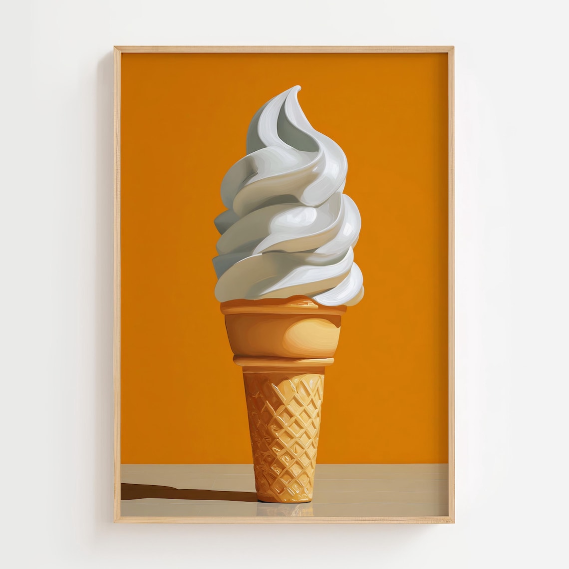 Minimalist Ice Cream Cone Wall Art, Modern Dessert Print, Retro Orange ...
