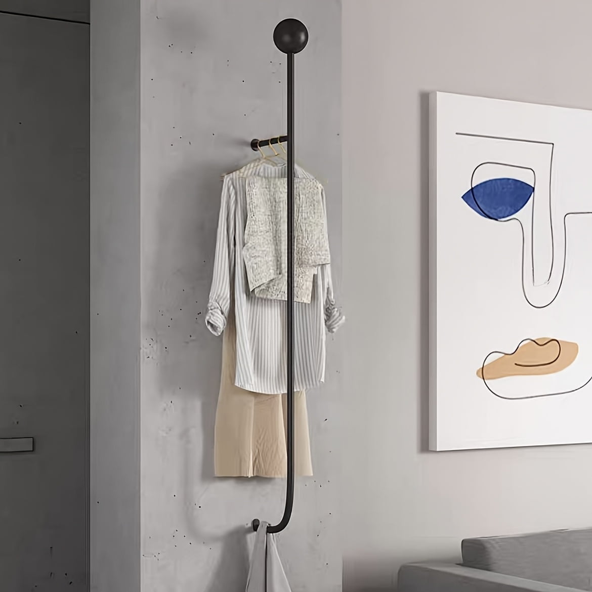 Minimalist Iron Coat Rack, Multi-Functional Wall-Mounted Hanger with ...