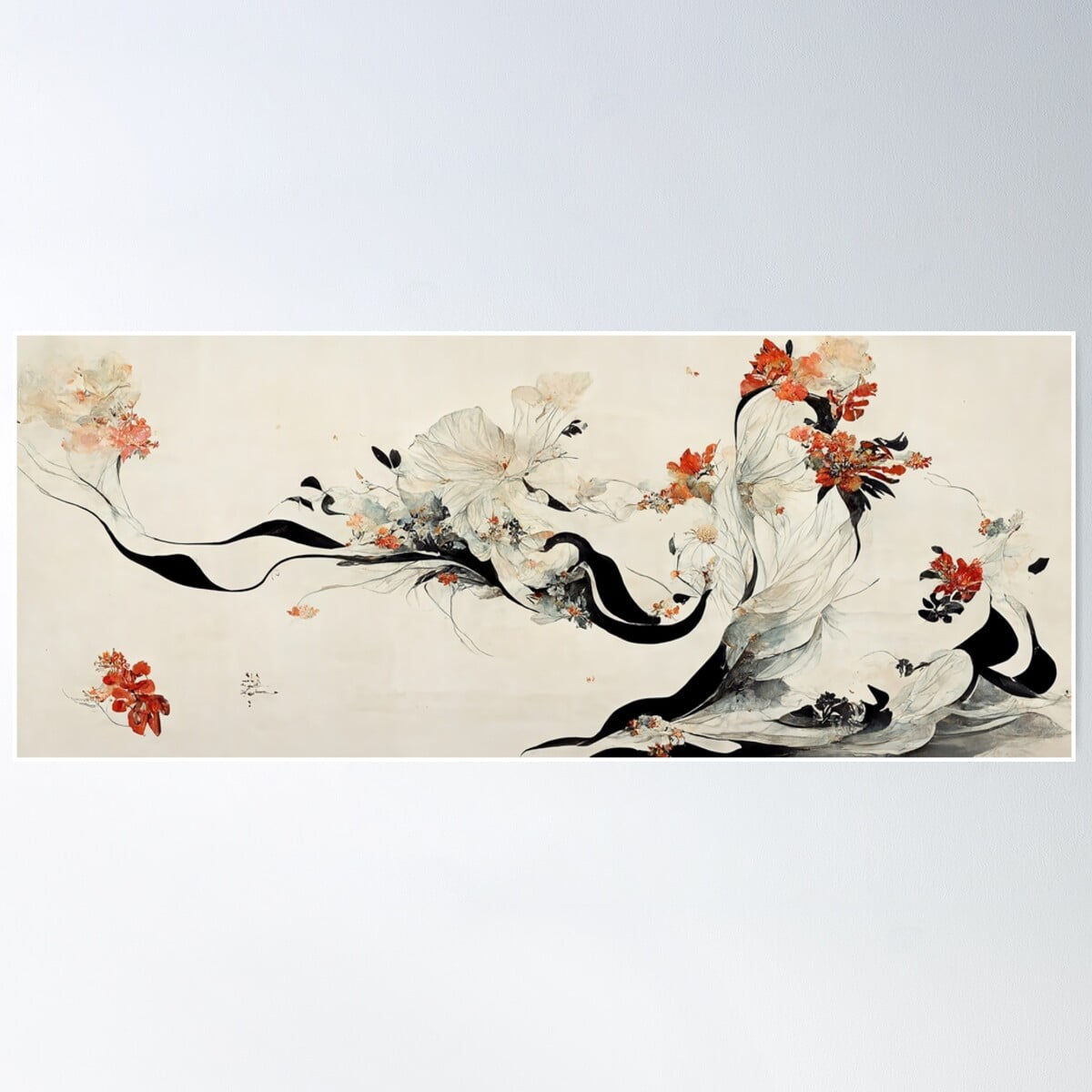 Minimalist Japanese Kimono Ink Design With Flower Motives Poster Wall ...