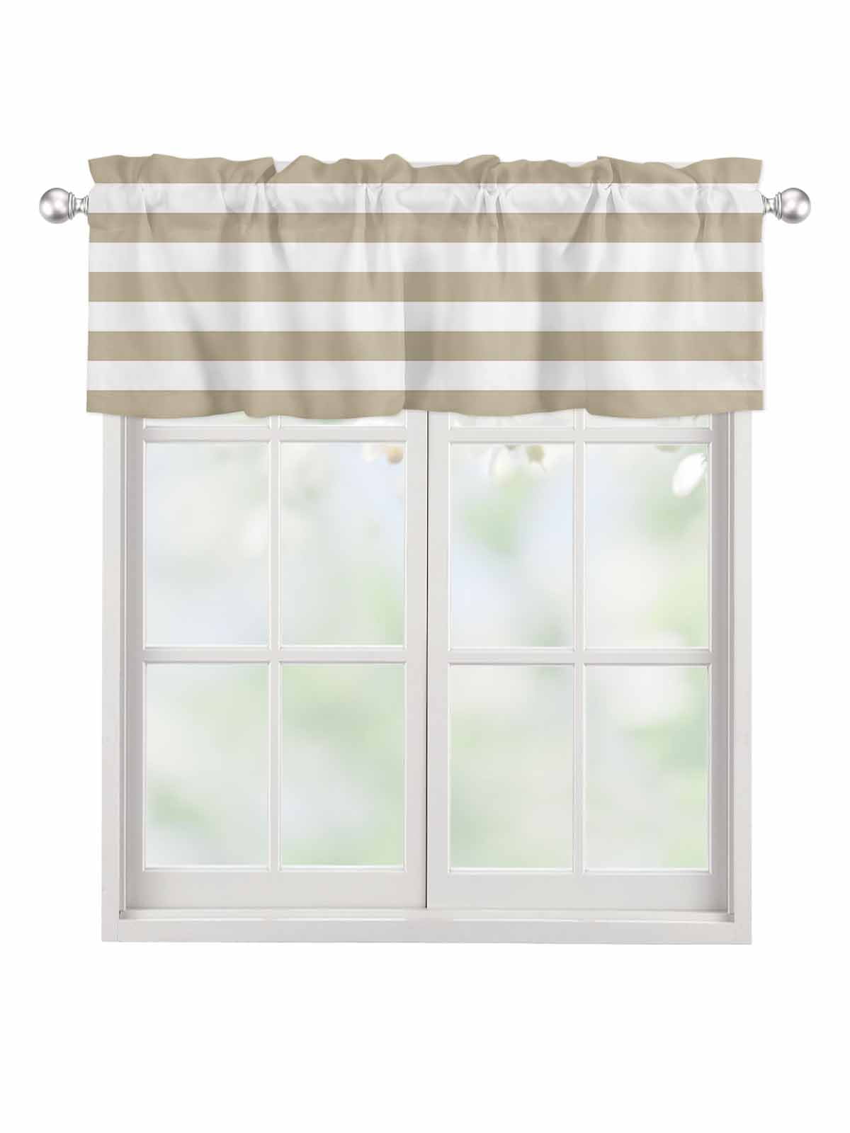 Minimalist Khaki and White Stripes Curtain Valances for Kitchen Windows ...
