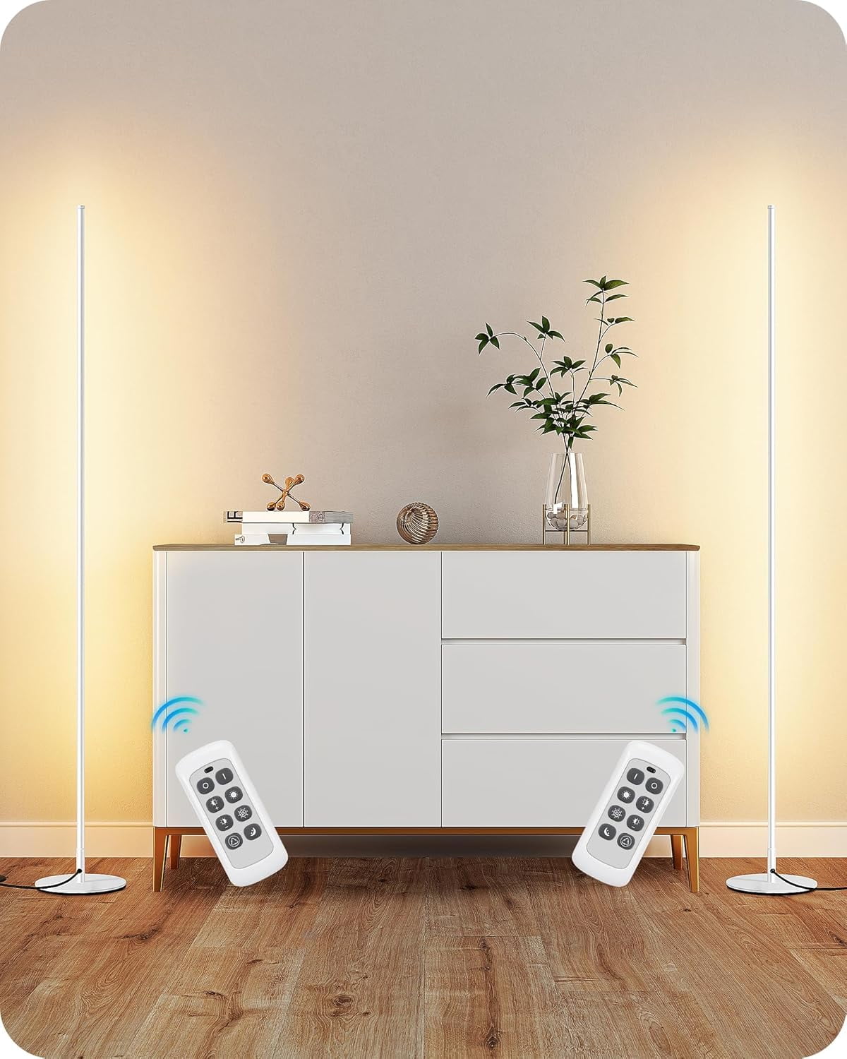Minimalist LED Corner Floor Lamp with Remote, Set of 2 Modern Dimmable ...