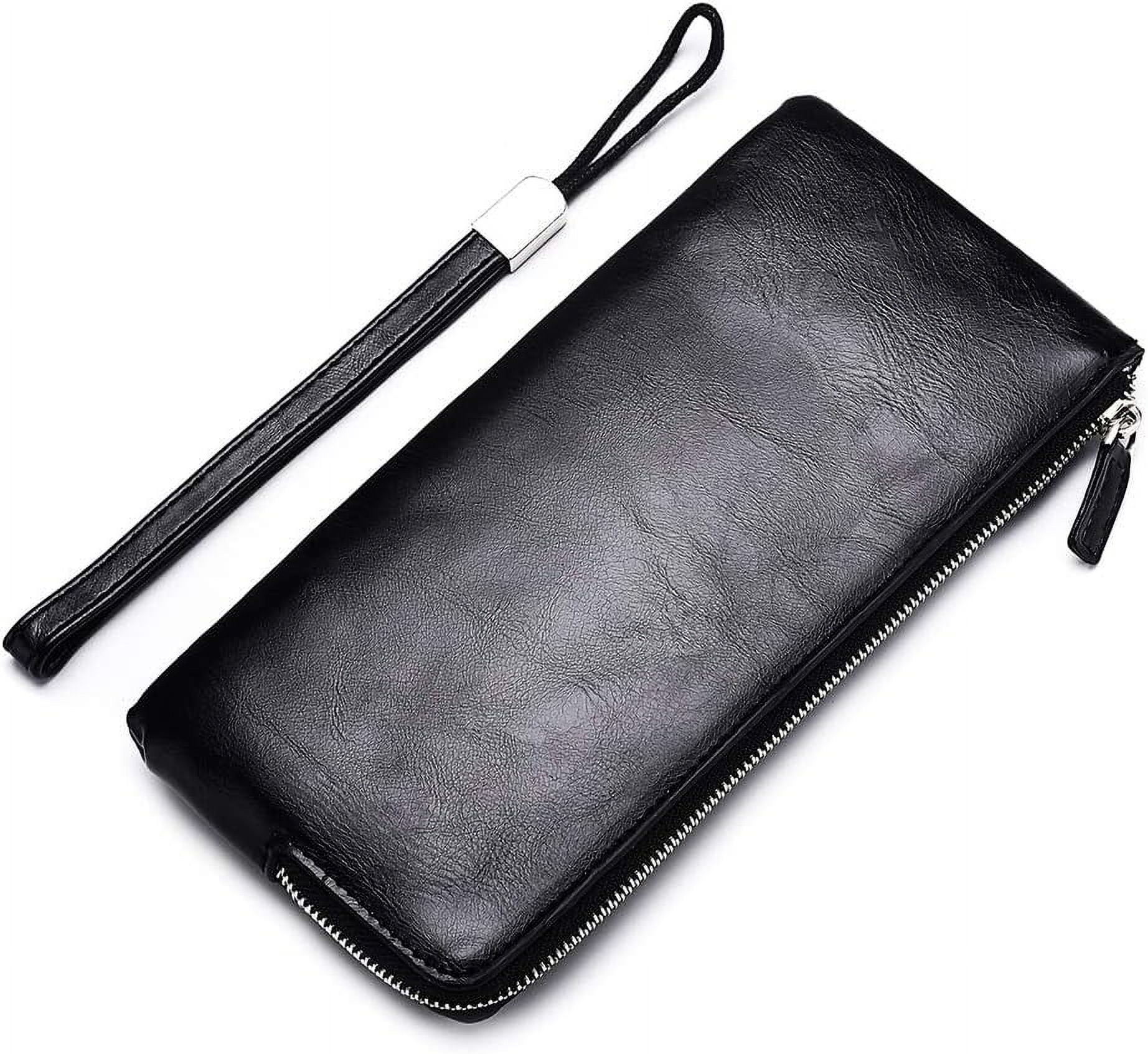 Minimalist Leather Wallets for Men Long Bifold Wallet Zip Around Clutch ...