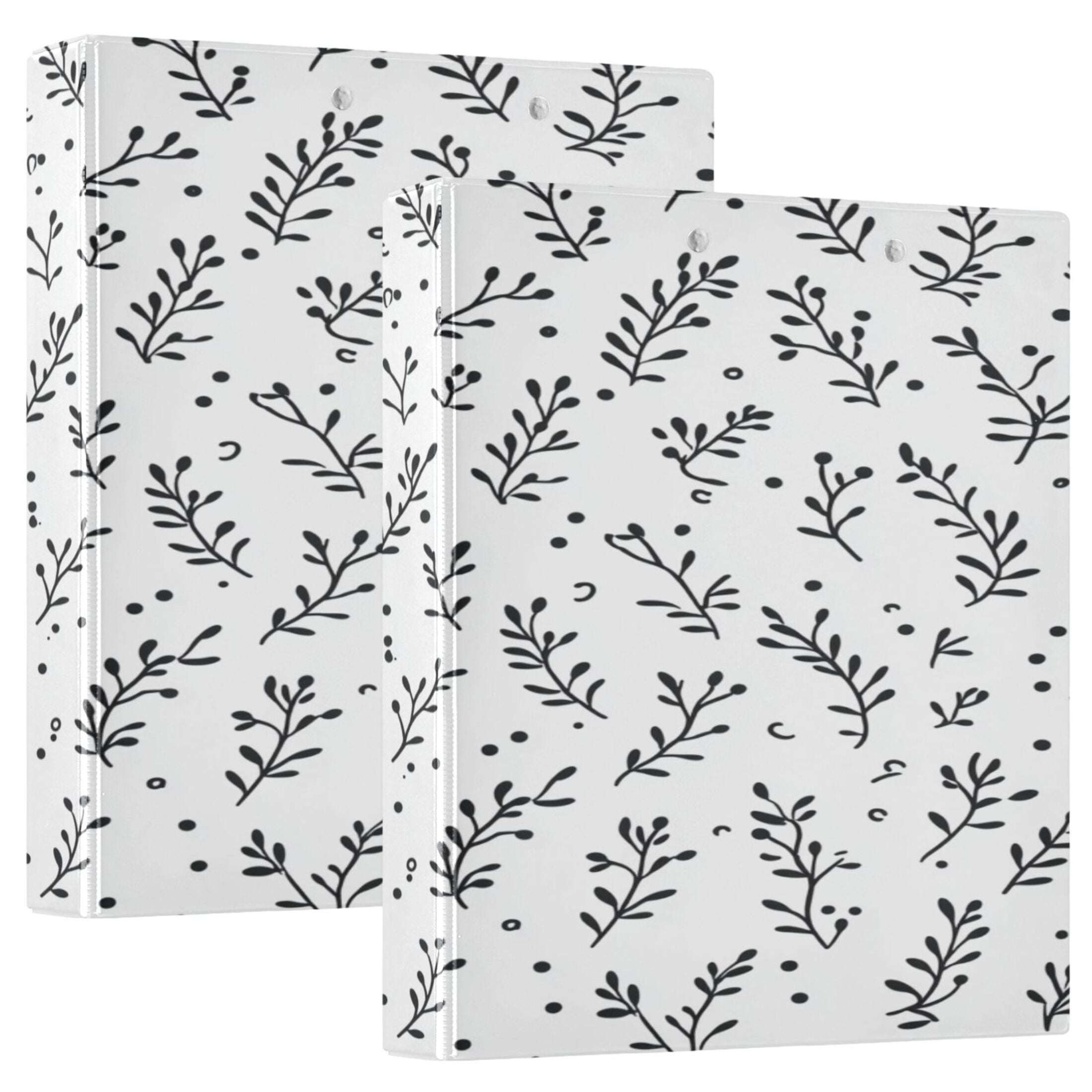 Minimalist Leaves Pattern 12.4x10.6in PVC Round Ring Binders, 2-Pack, D ...