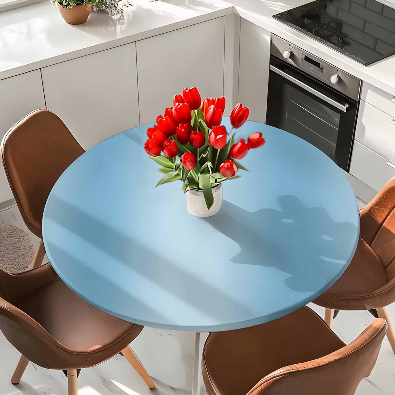 Minimalist Light Blue Gradient Texture Round Fitted Tablecloth with ...
