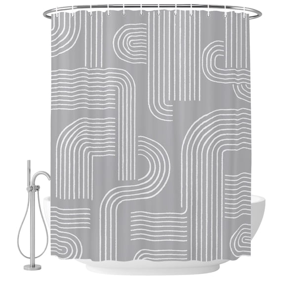 Minimalist Line Art Print Shower Curtain for Bathroom, Gray and White ...