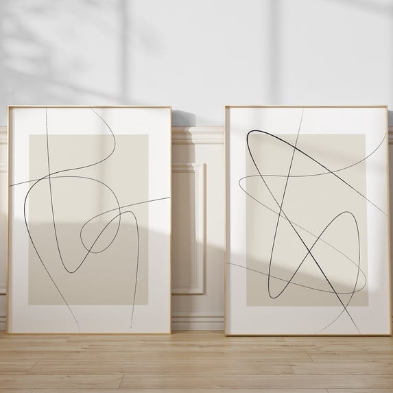 Minimalist Line Art Prints Beige Abstract Drawings Set 2 Stretched ...
