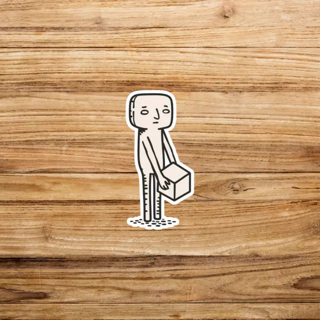 Minimalist Line Art Sticker - Lonely Man With Cube Decal For ...