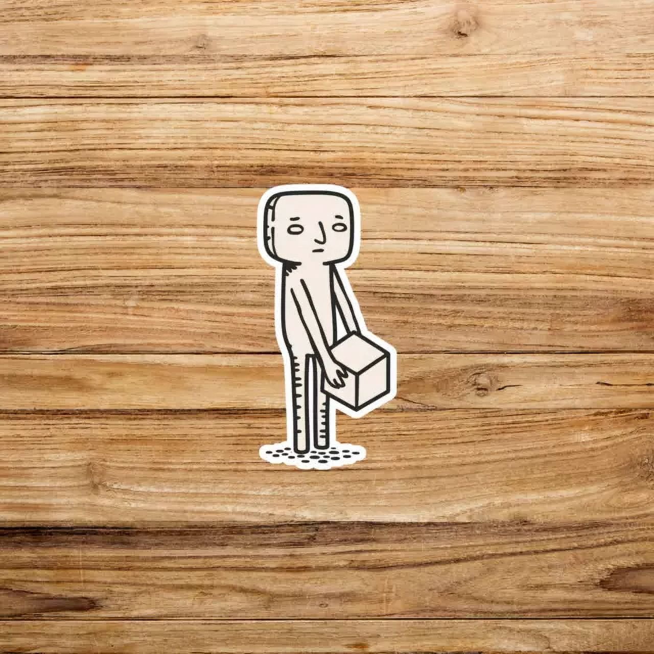 Minimalist Line Art Sticker - Lonely Man With Cube Decal For ...