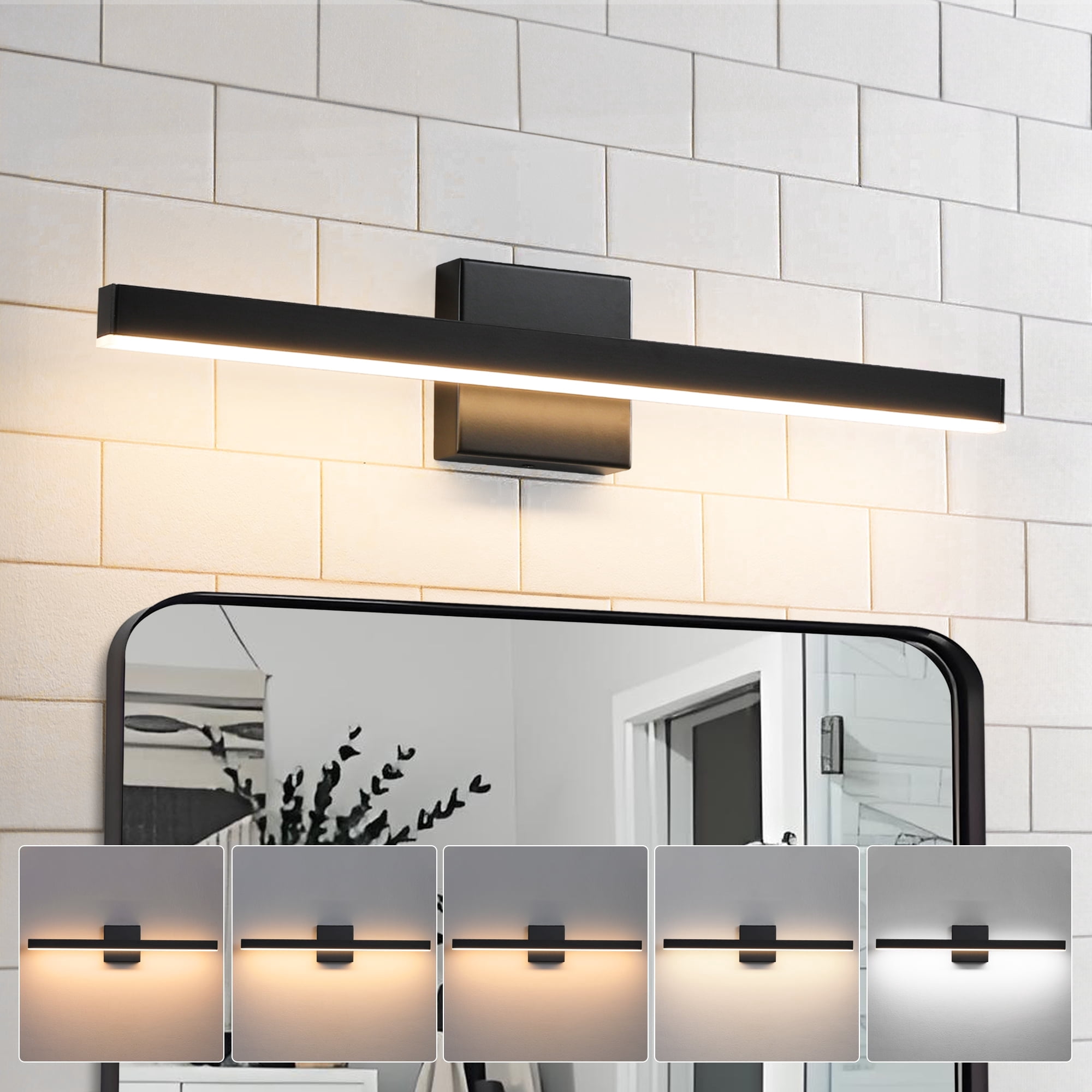 Minimalist Linear LED Modern Lighting Fixtures 24'' Bathroom Black ...