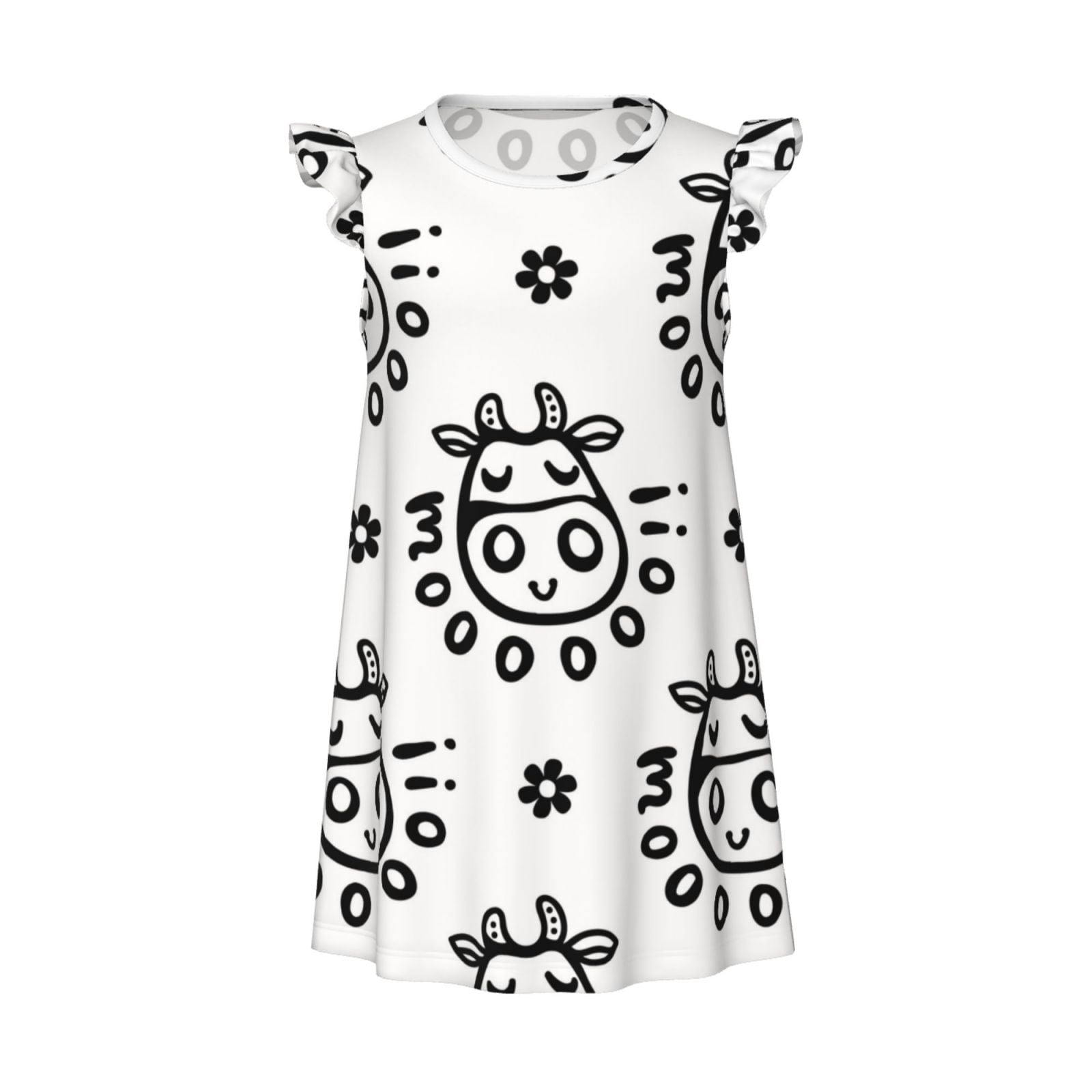 Minimalist Lines Cute Cow Head Girls Nightgowns, Short Sleeves Dress ...