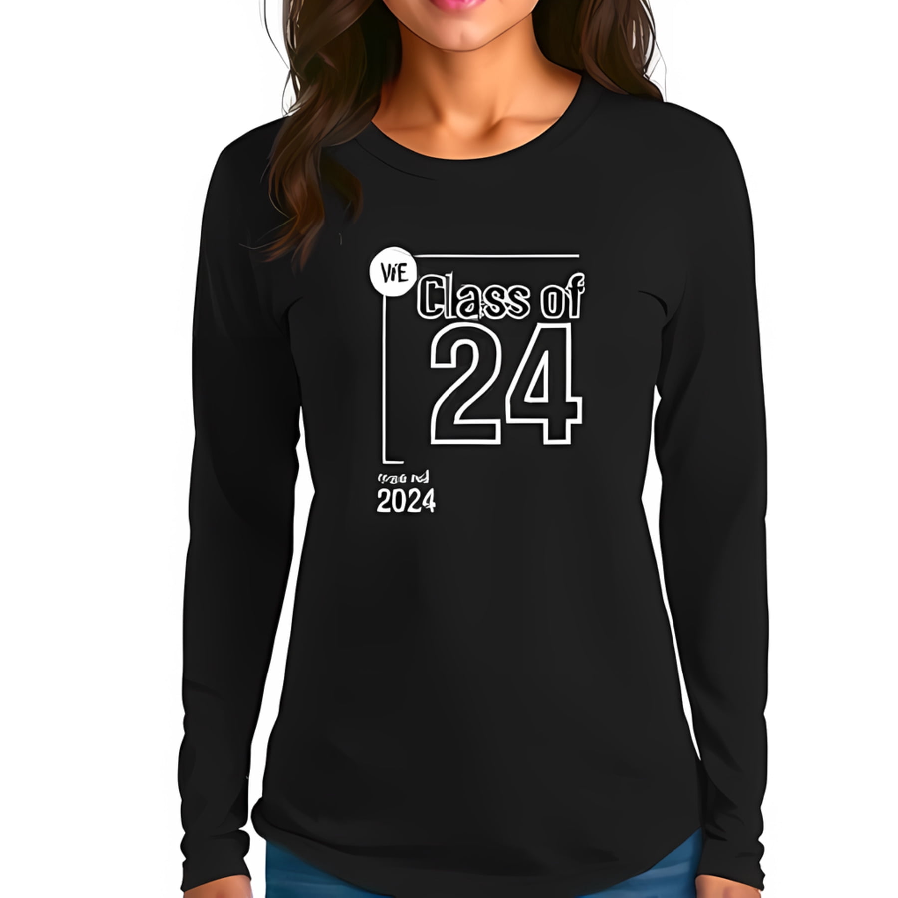 Minimalist Long Sleeve T-Shirt for Class of 24 - Bold White " Class of ...