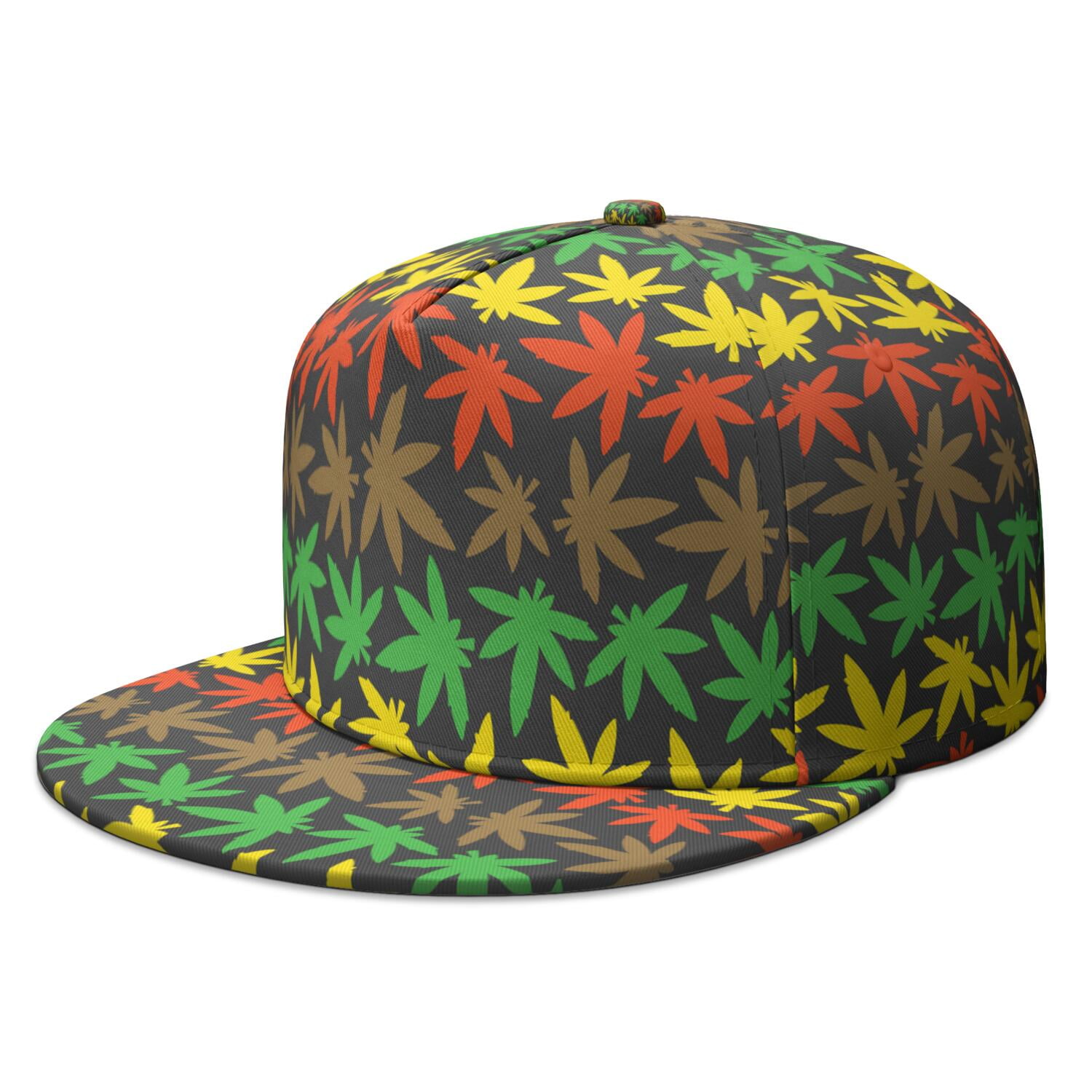 Minimalist Marijuana Leaf Snapback Hat - Adjustable Flat Brim Cap for ...