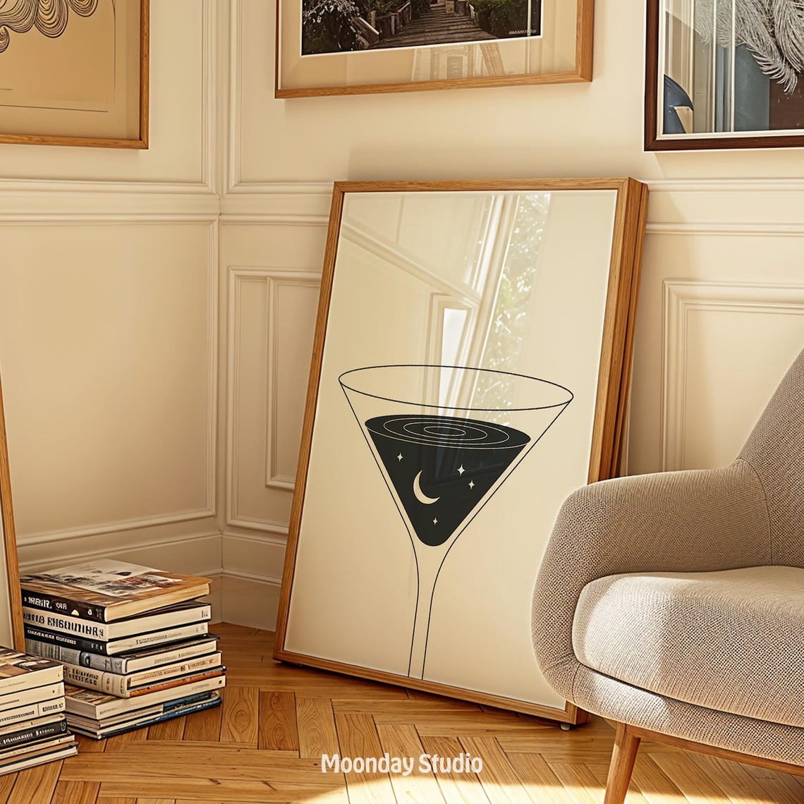Minimalist Martini Poster, Moody Crescent Moon & Espresso Martini Art ...